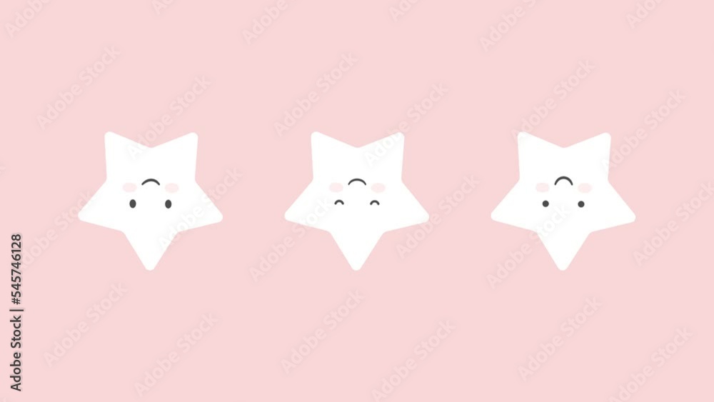 Rotation of cute hand drawn three stars. Eyes and a smile on a star ...