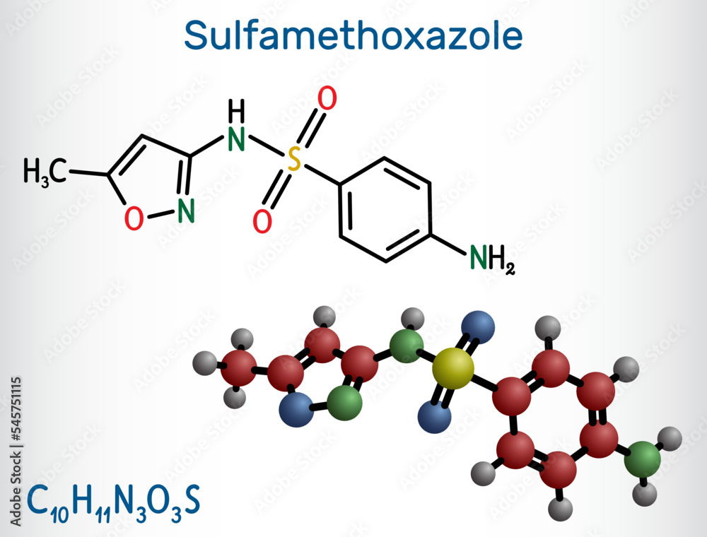 Sulfamethoxazole, SMZ, SMX molecule. It is sulfonamide antibiotic, used ...