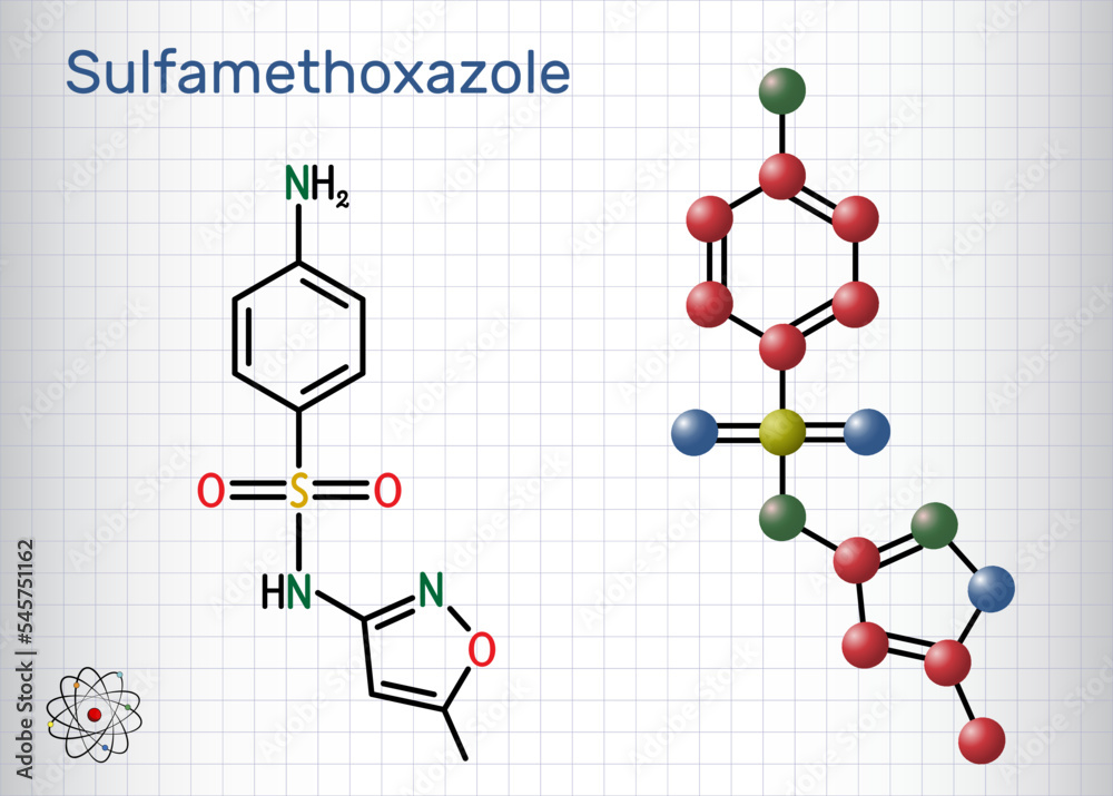 Sulfamethoxazole, SMZ, SMX molecule. It is sulfonamide antibiotic, used ...