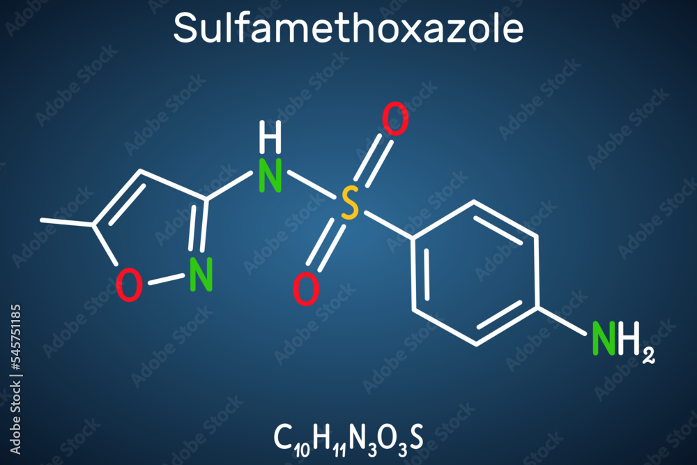 Sulfamethoxazole, SMZ, SMX molecule. It is sulfonamide antibiotic, used ...