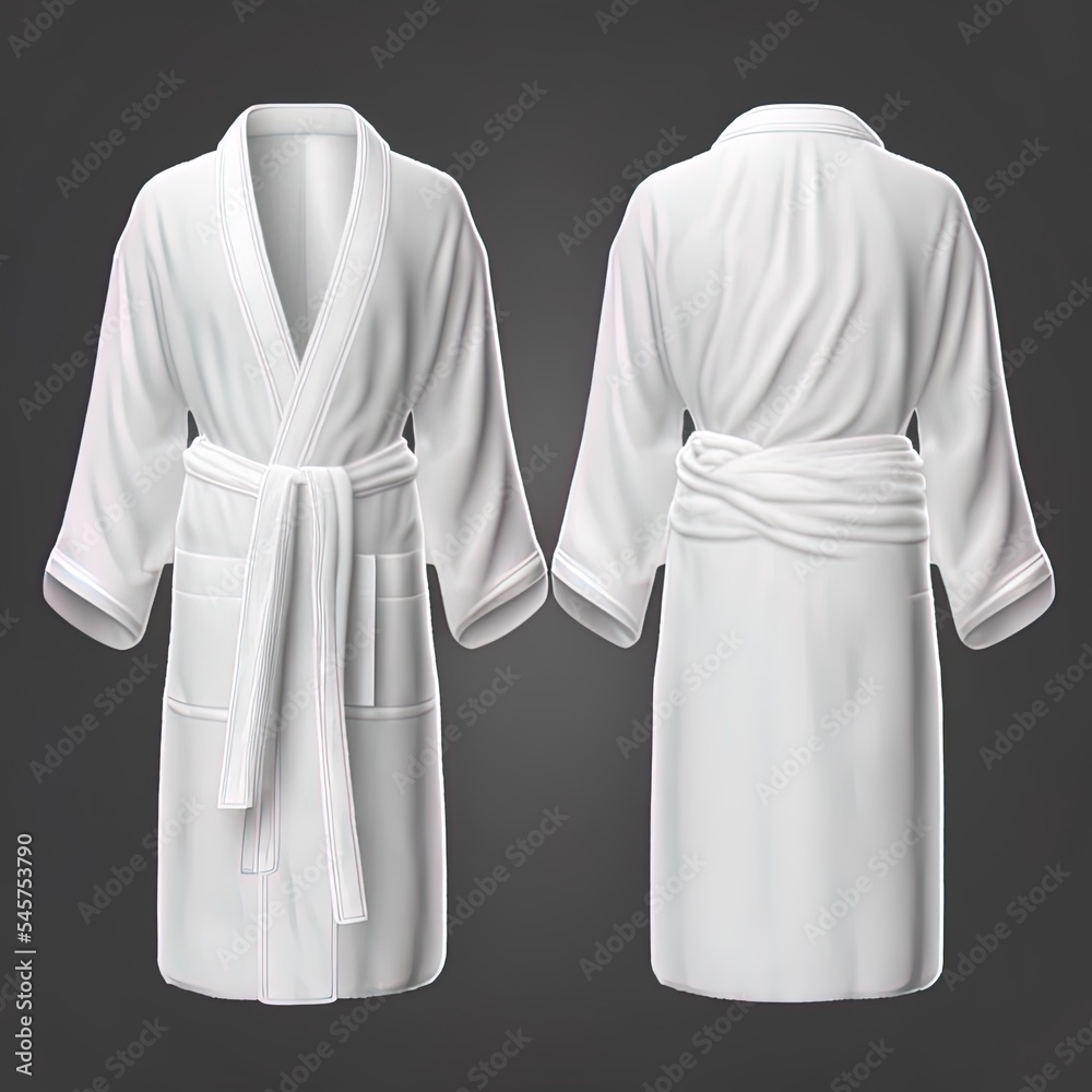 Blank white hotel bathrobe mockup, front and side view, 3d rendering ...