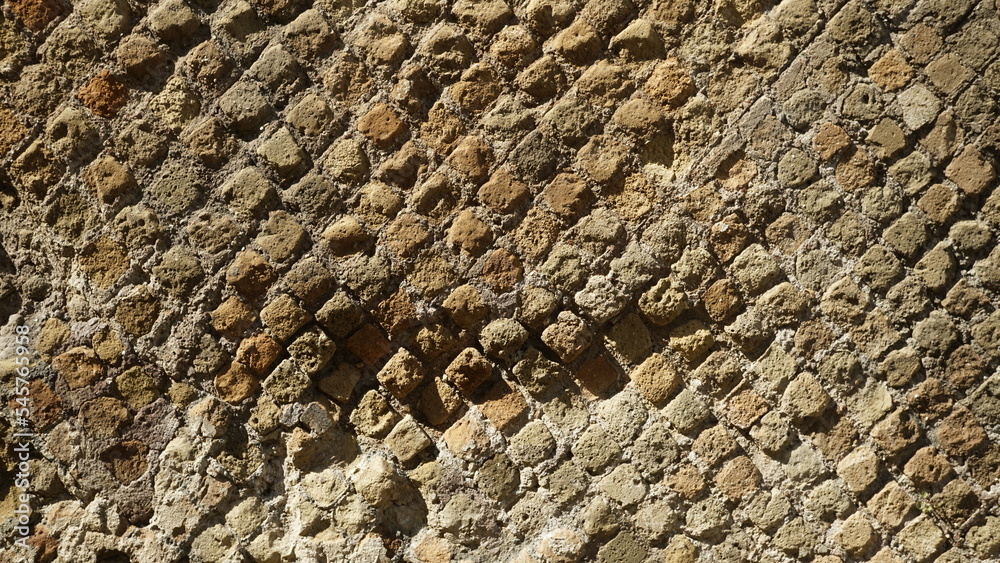 Detail of a wall in a Roman structure built with the opus reticulatum ...