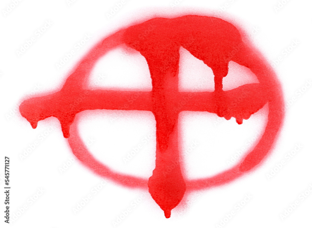 Symbol cross and circle, ringed, Christian cross red spray stain ...