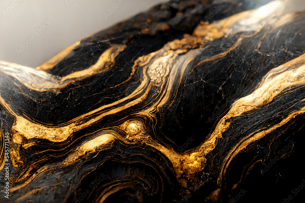 Black and Golden Marbled Unique Structure 3D Artwork Luxury Abstract ...