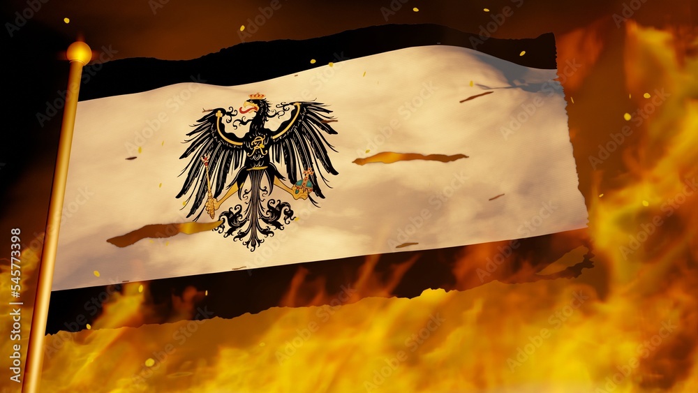 Historical flag of the Kingdom of Prussia (1892–1918) burning in war ...