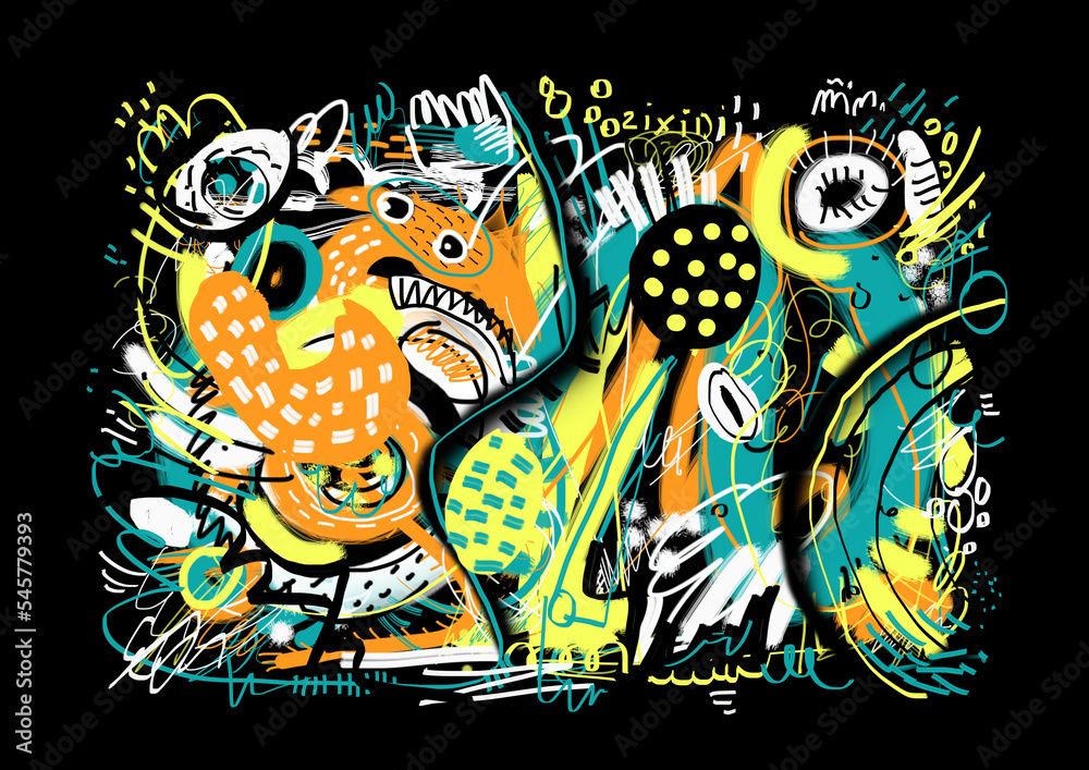 Abstract art. Doodle art. Digital graffiti. Post-graffiti. Illustration ...