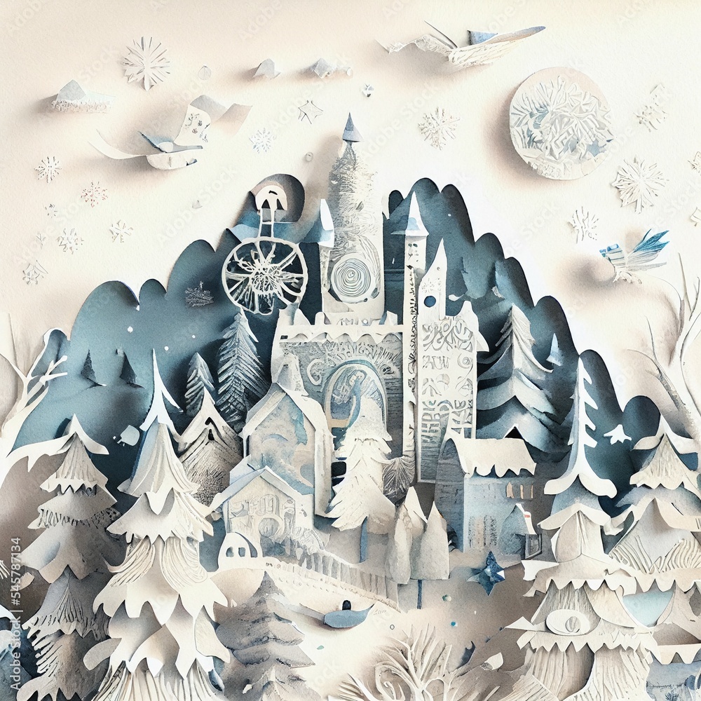 Christmas wonderland landscape scene ,Papercraft cut paper dimensional ...