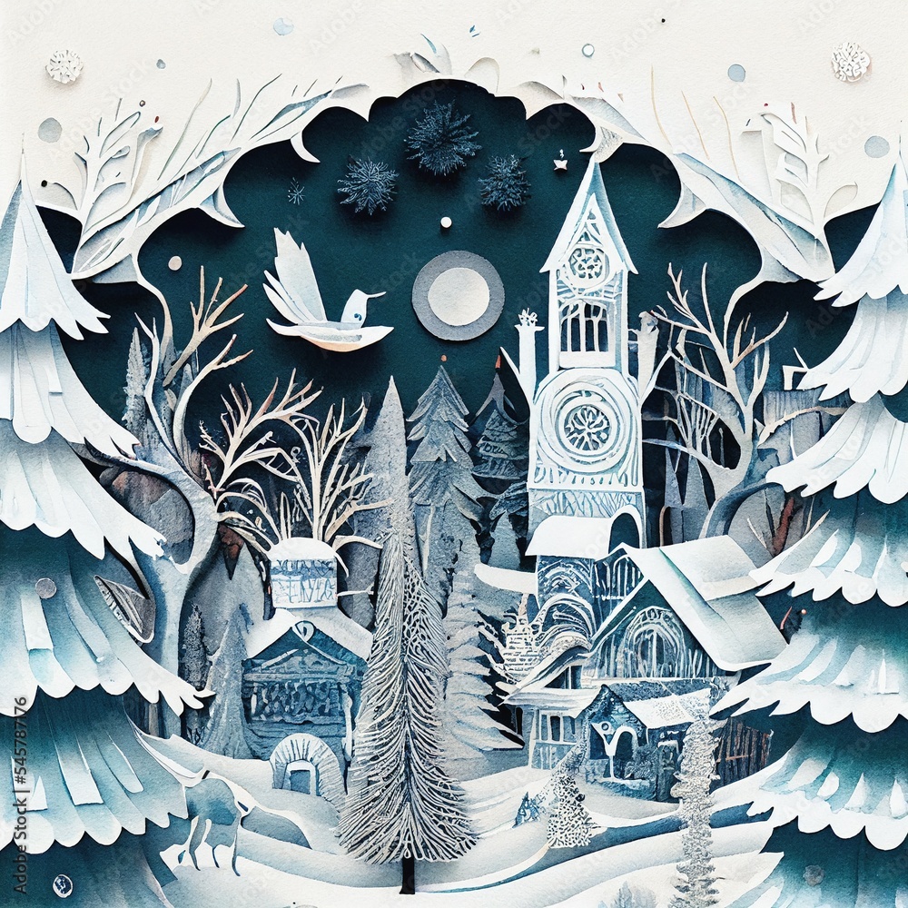 Christmas wonderland landscape scene ,Papercraft cut paper dimensional ...