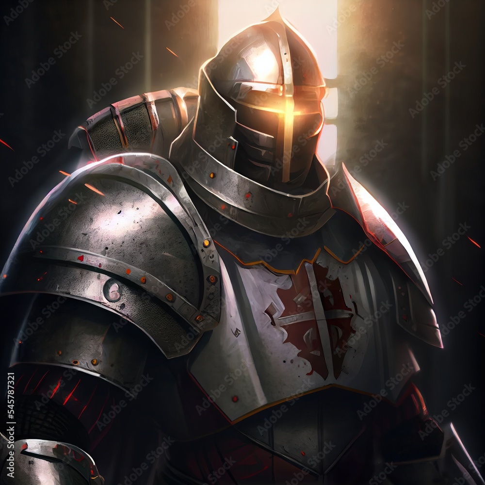 Medieval Templar Knight from the future in full armor. 3D video game ...