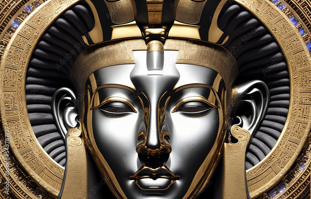 head statue of ancient egyptian pharaoh with golden and silver mask ...