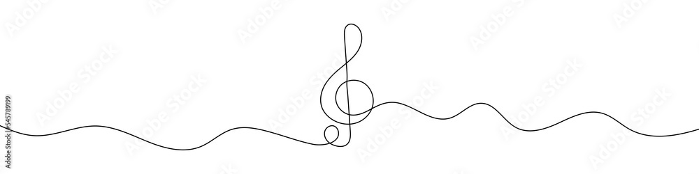 Continuous line drawing of treble clef. Music note one line icon. One ...