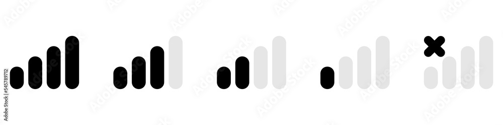 Mobile signal icon. Set of signal strength indicator. Black signal bars ...