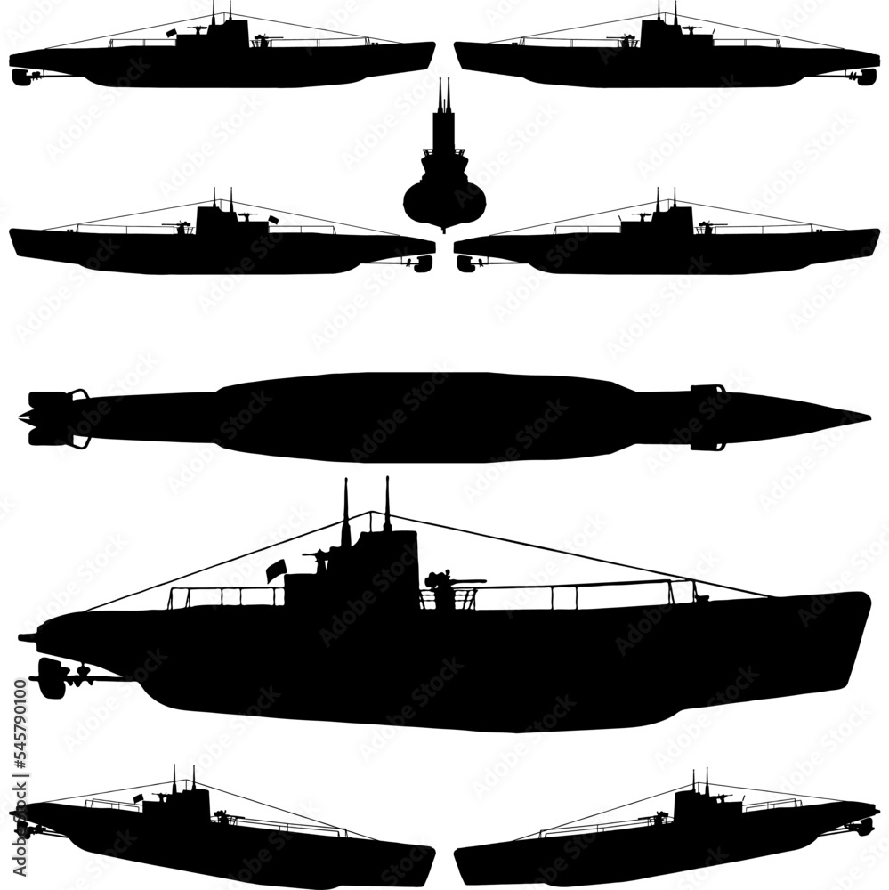 Submarine Silhouette Vector. Illustration Isolated On White Background ...