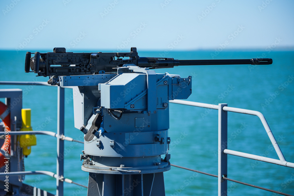 Automated machine gun on the deck of a military ship Stock-Foto | Adobe ...