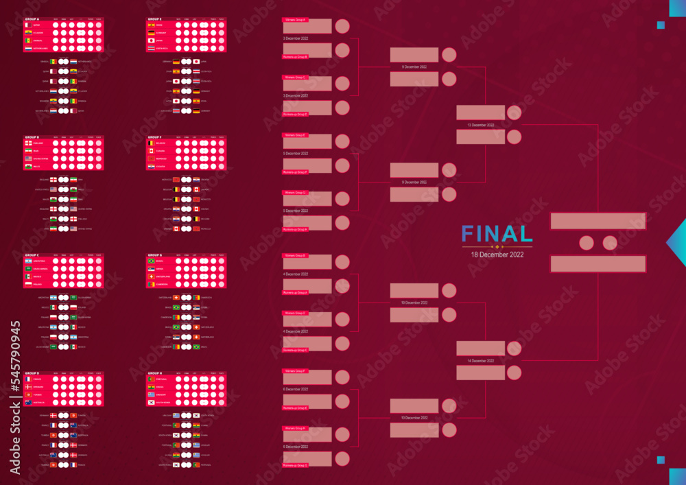 Tournament bracket of World Football Competition, flags of participants ...