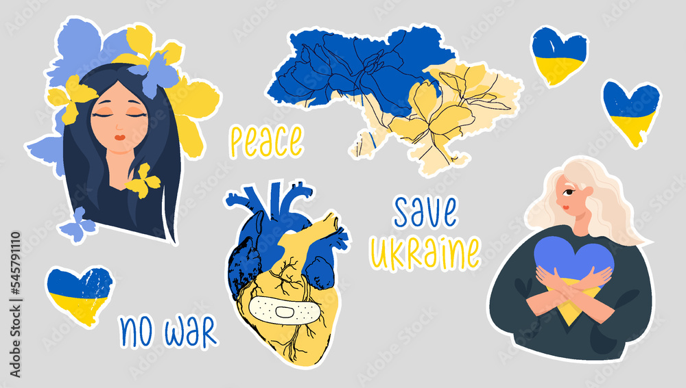 Set of vector stickers and labels. Laptop stickers. Heart in the colors ...