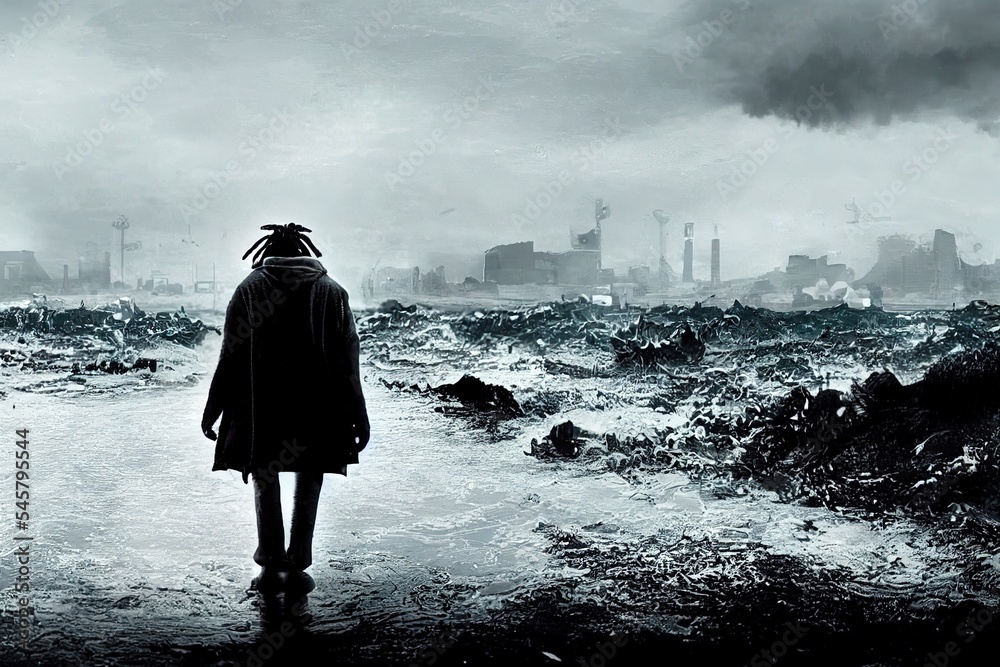 A black male with dreadlocks and a ripped tatty homeless style coat and ...