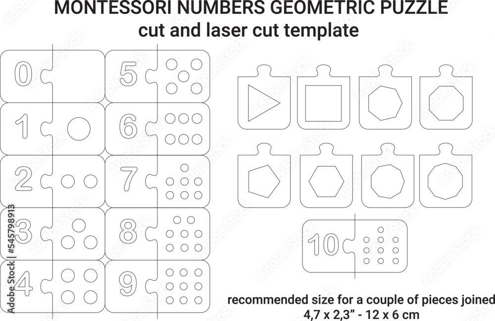 Montessori numbers geometry puzzle educational school supplies vector ...