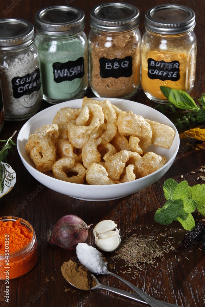 Filipino chicharon: crispy, deep fried pork rind snack Stock Photo ...