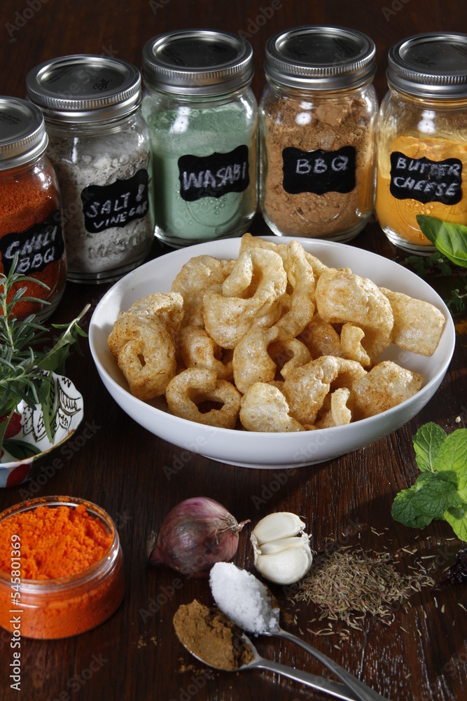 Filipino chicharon: crispy, deep fried pork rind snack Stock Photo ...