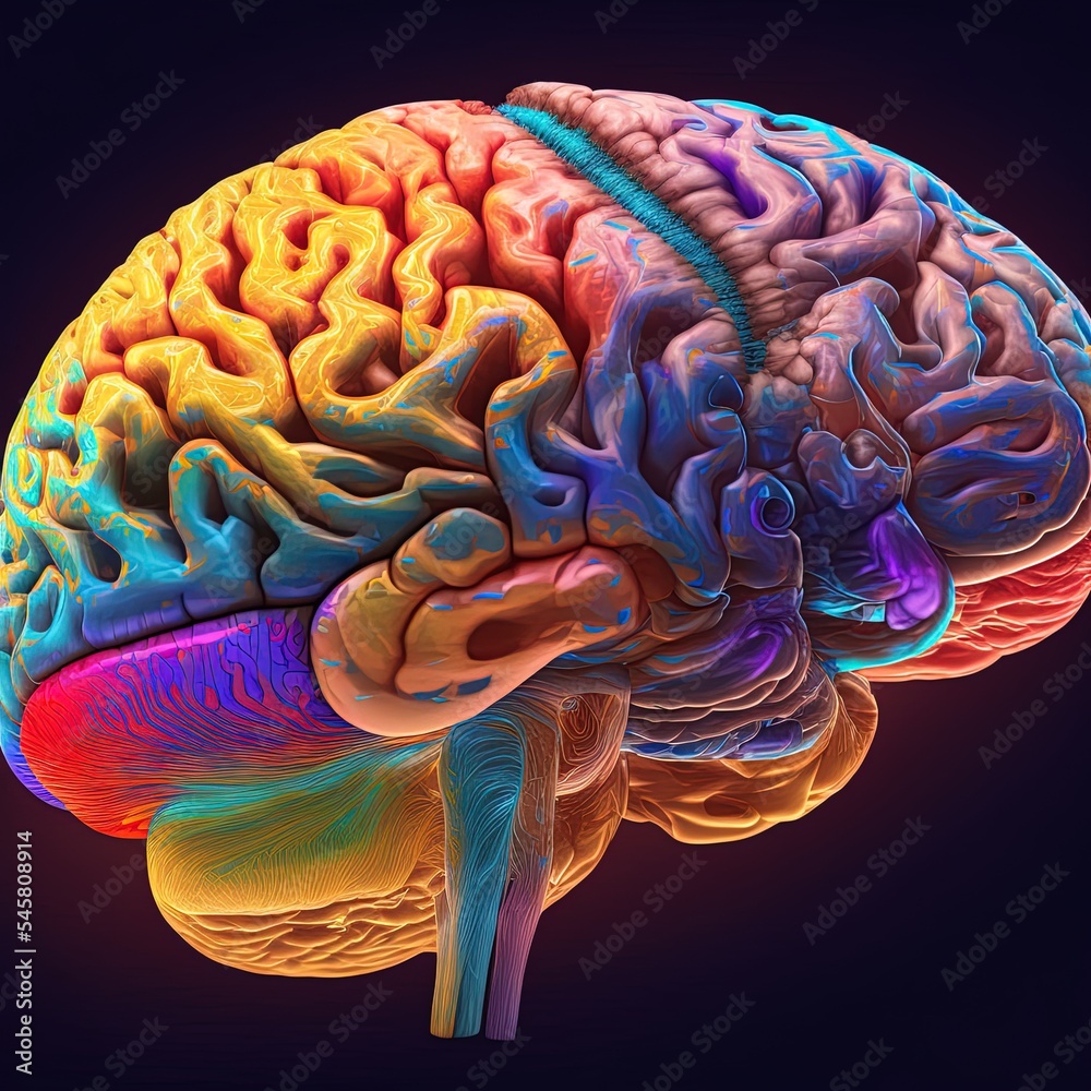 Colorful illustration of the human brain. detailed 2d illustration of ...