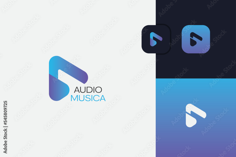Music app player multimedia production vector logo Stock Vector | Adobe ...