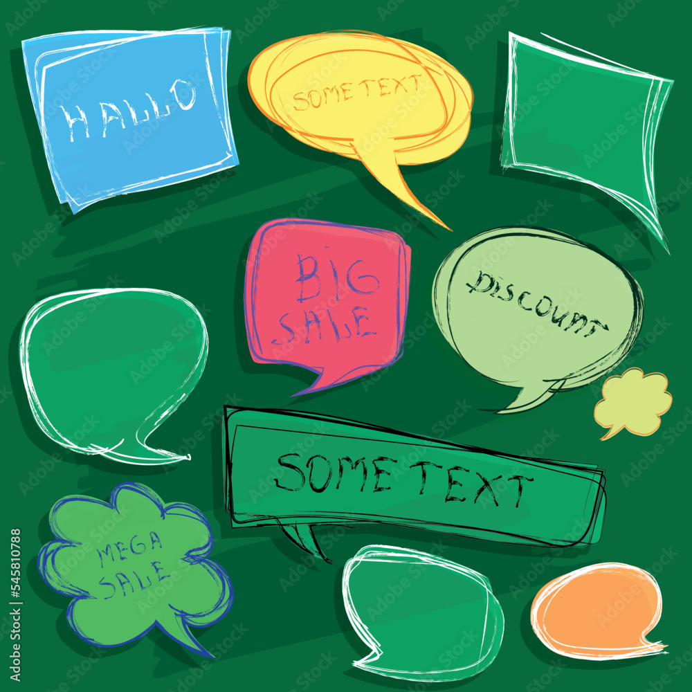 Vector word bubbles on a blackboard. it looks like chalk, a pencil ...