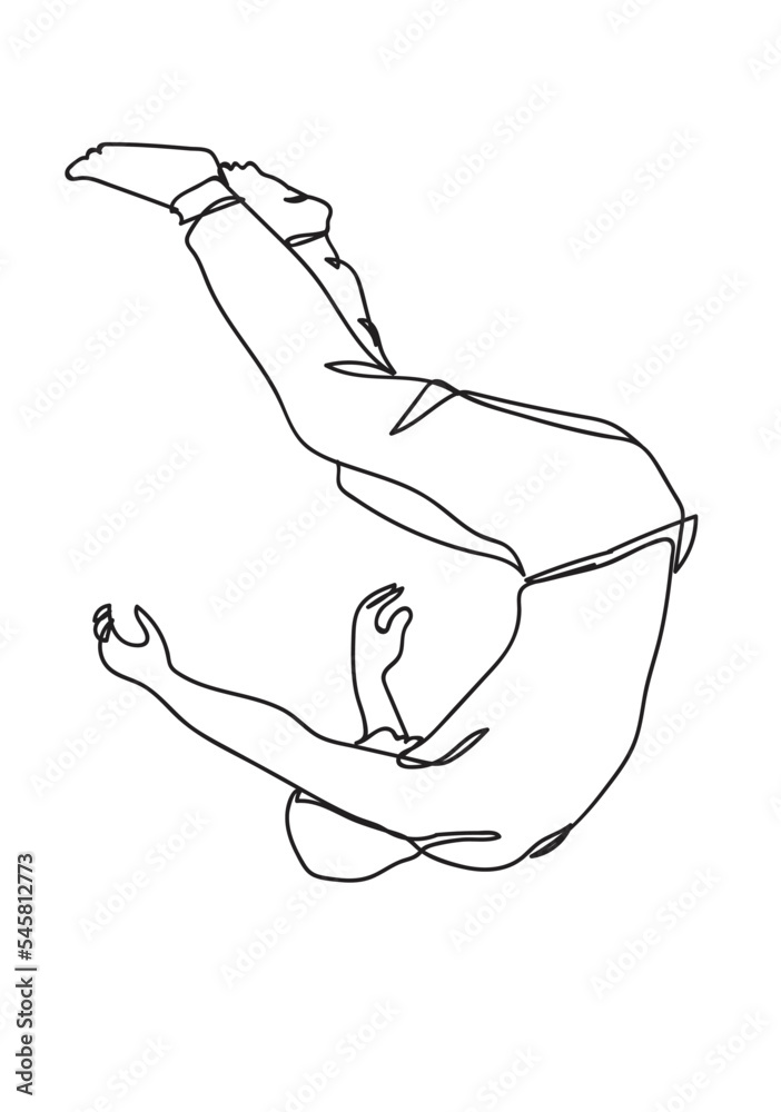 continuous line drawing of falling man man jumping from a height hand ...