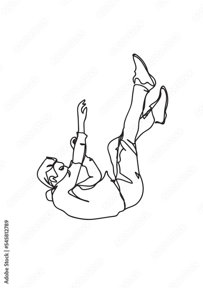 continuous line drawing of falling man man jumping from a height hand ...