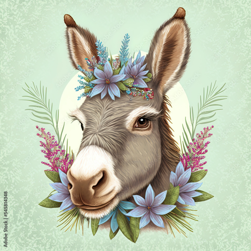 Cute donkey teddy with floral ornament Stock Illustration | Adobe Stock