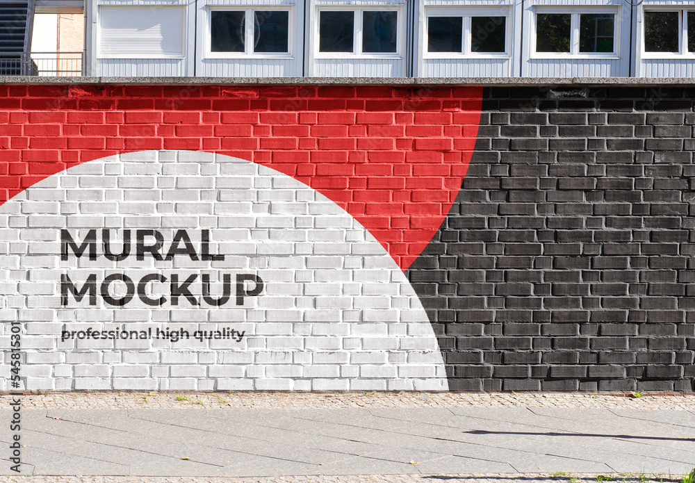 Mural Street Outdoor Poster Mockup on Brick Wall Stock Template | Adobe ...