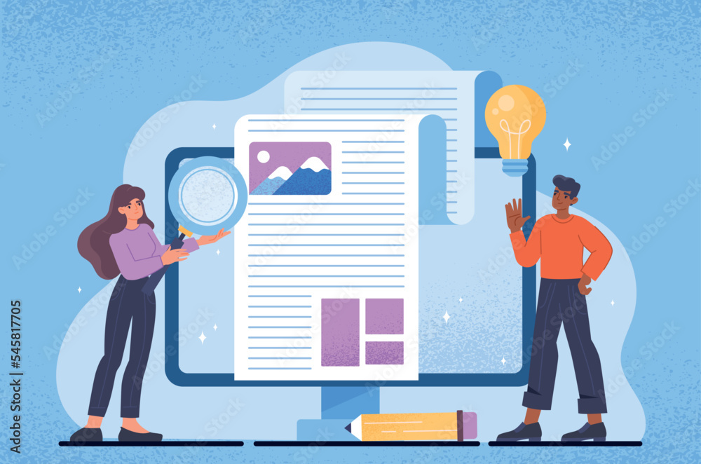 Professional copywriter concept. Woman writes texts and creates ...