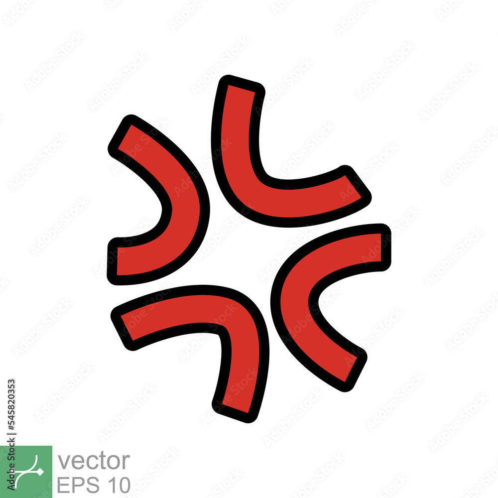 Anger symbol icon. Simple flat style. Red angry sign, cartoon emoticon ...