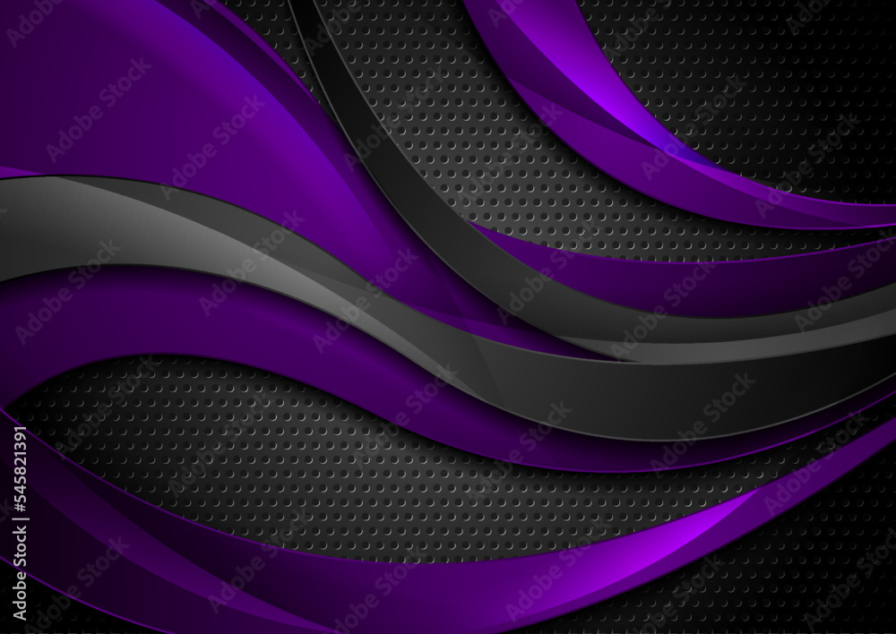 Violet and black abstract technology glossy wavy design with perforated ...