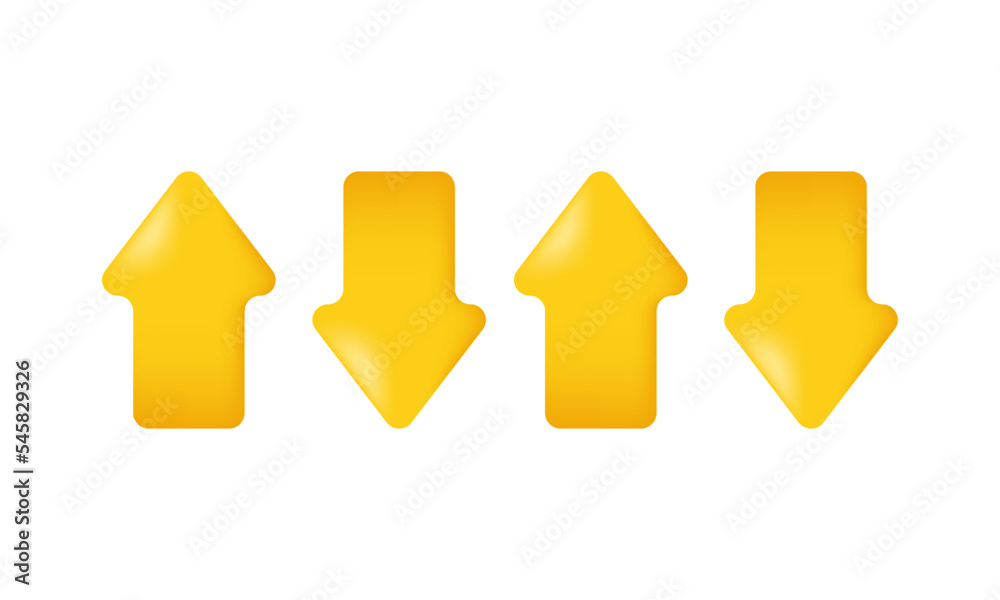 illustration 3d icon set arrow pointing left yellow color isolated on ...