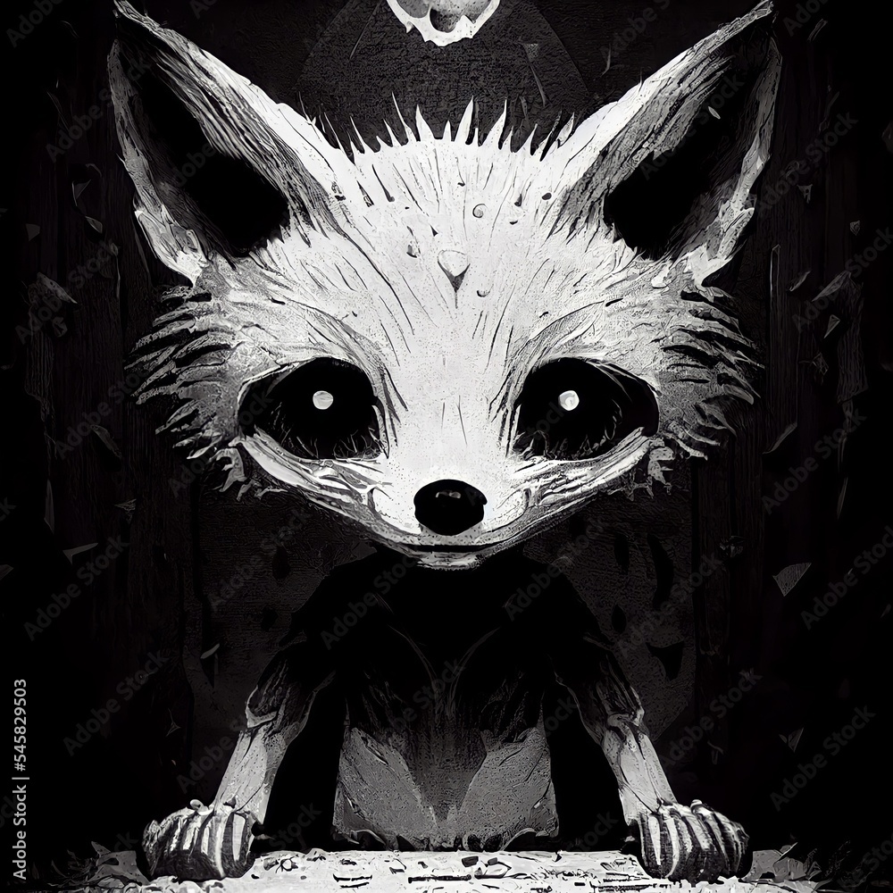 Fox Crime Boss Stares Menacingly from a Dark Room. Black and White ...