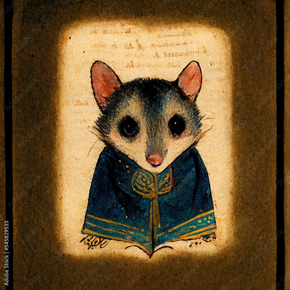 Adorable Possum Scholar in an Illuminated Manuscript. Opossum, Monk ...