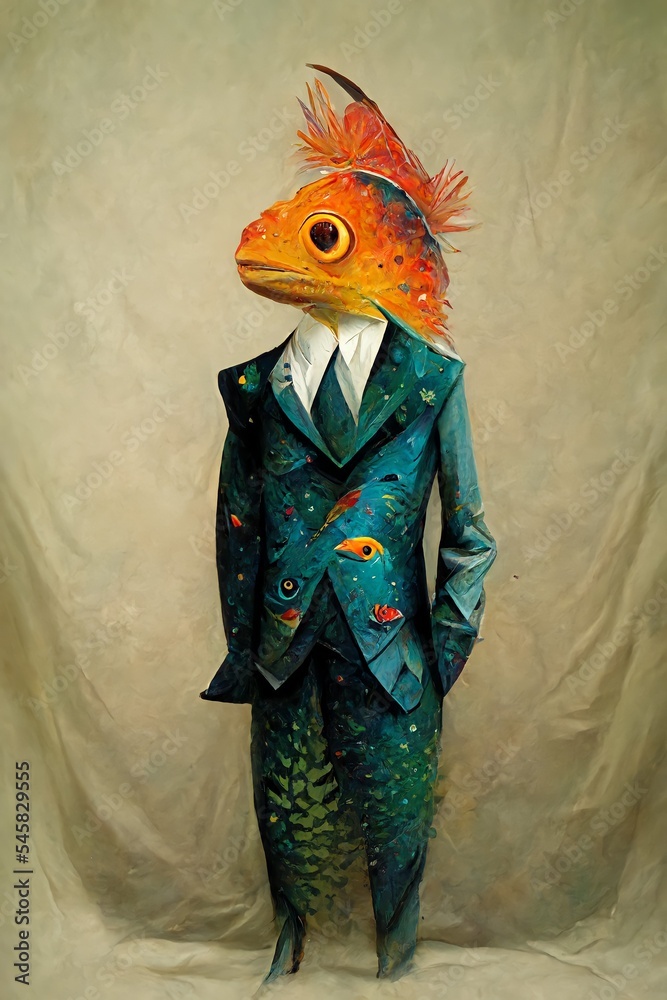 Character Portrait of a Dapper Fish Man in a Studio Setting ...