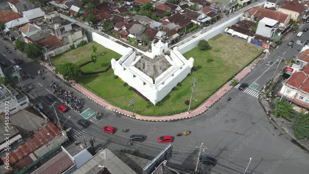 aerial view, the historical fortress of the Yogyakarta palace which is ...