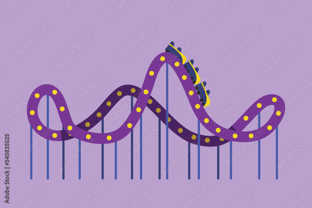 Graphic flat design drawing colorful roller coaster in amusement park ...