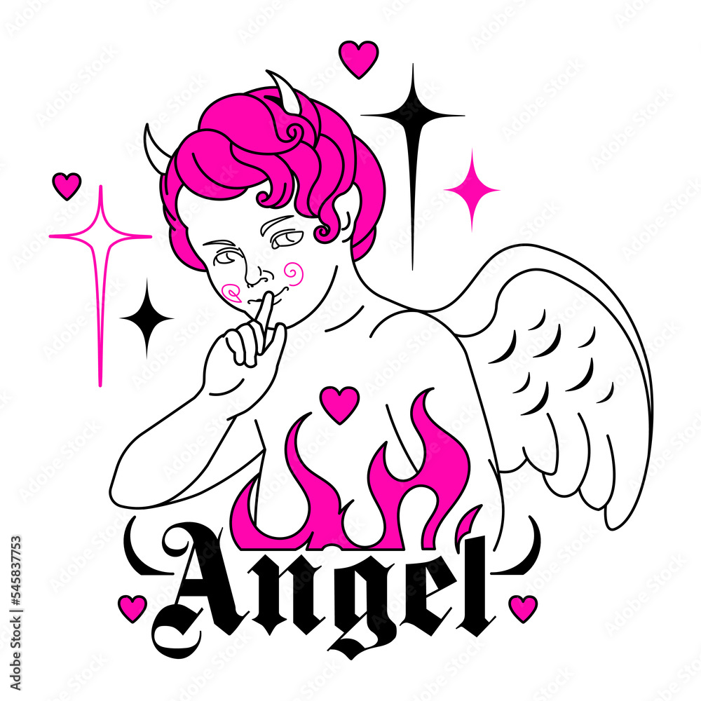 Vetor de Baby devil angel y2k. Goth aesthetic print with mystical fire ...