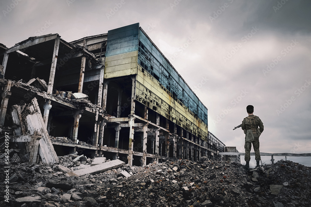 concept of the aftermath of war. Illustration of the destruction after ...