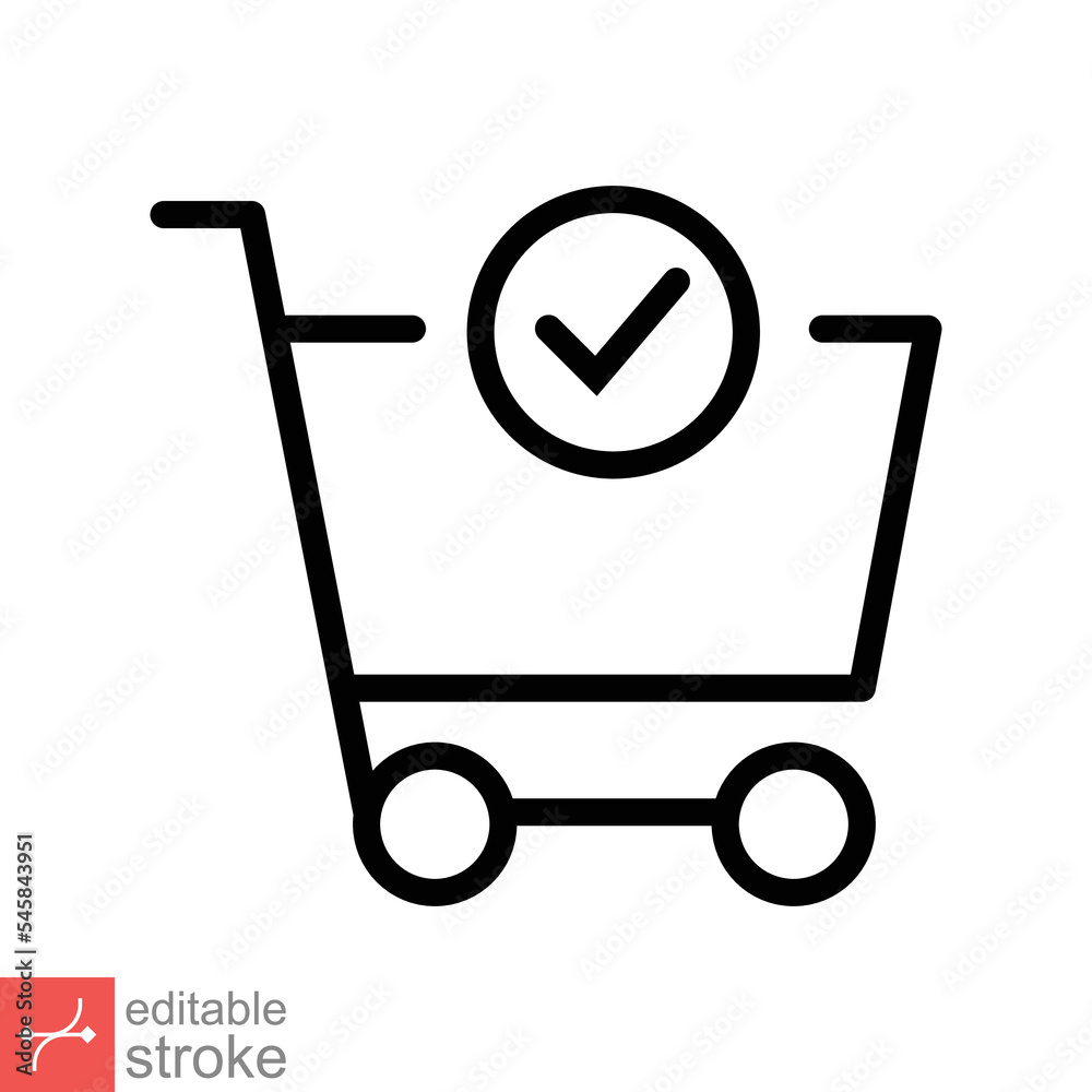 Shopping cart and check mark icon. Simple outline style for web, app ...