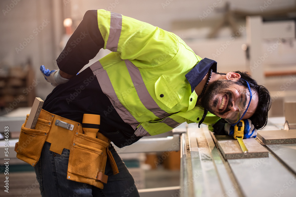 Engineer men wearing uniform accident from backache on machines from ...