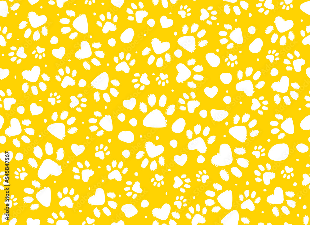 Animal paw print seamless yellow and white pattern. Dalmatian Spots ...