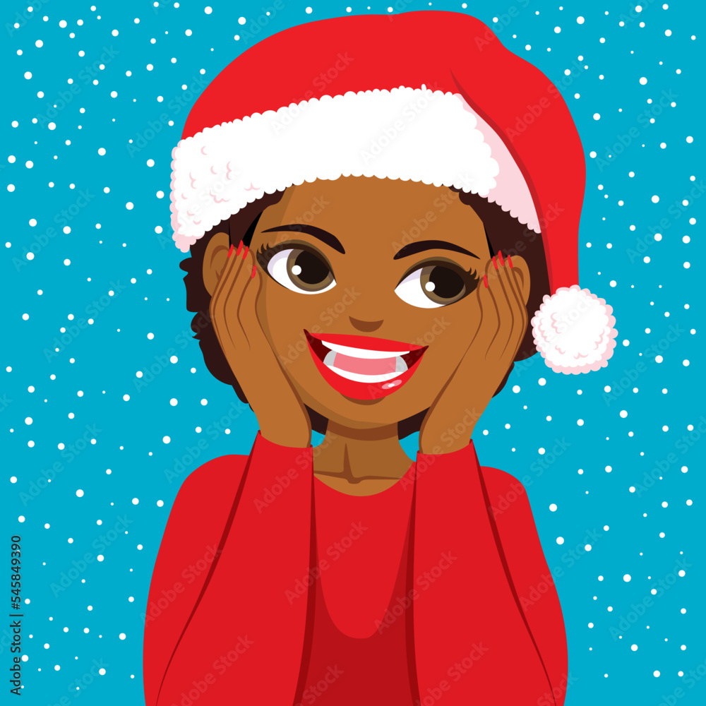Cute young woman wearing Santa Claus hat illustration. Beautiful ...