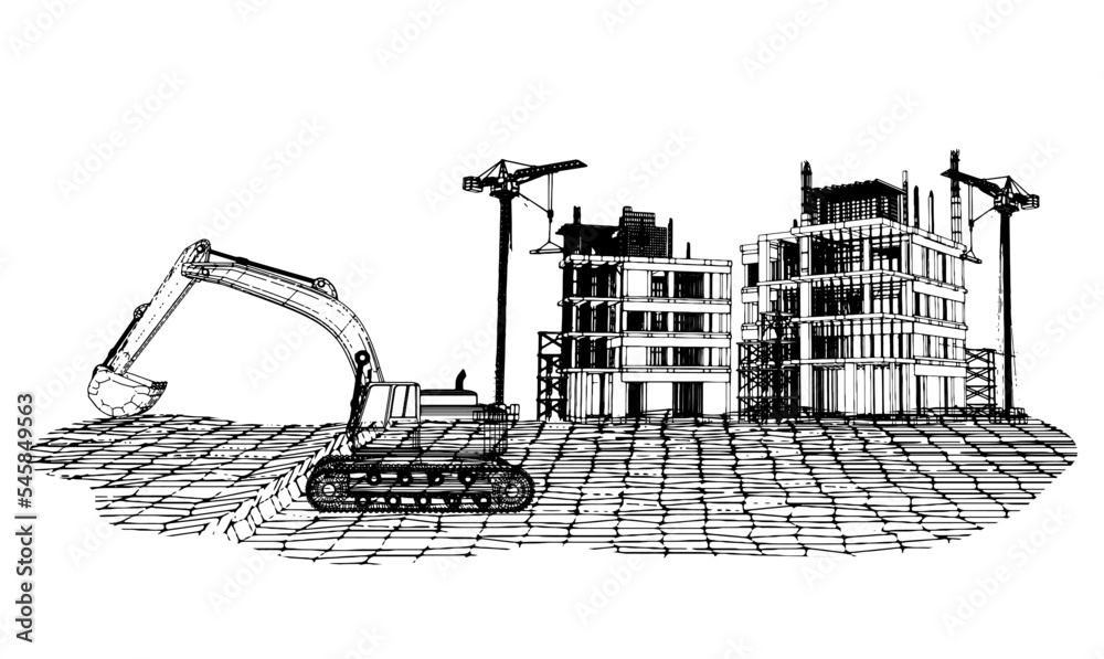 Building construction plan facades architectural sketch.Vector ...