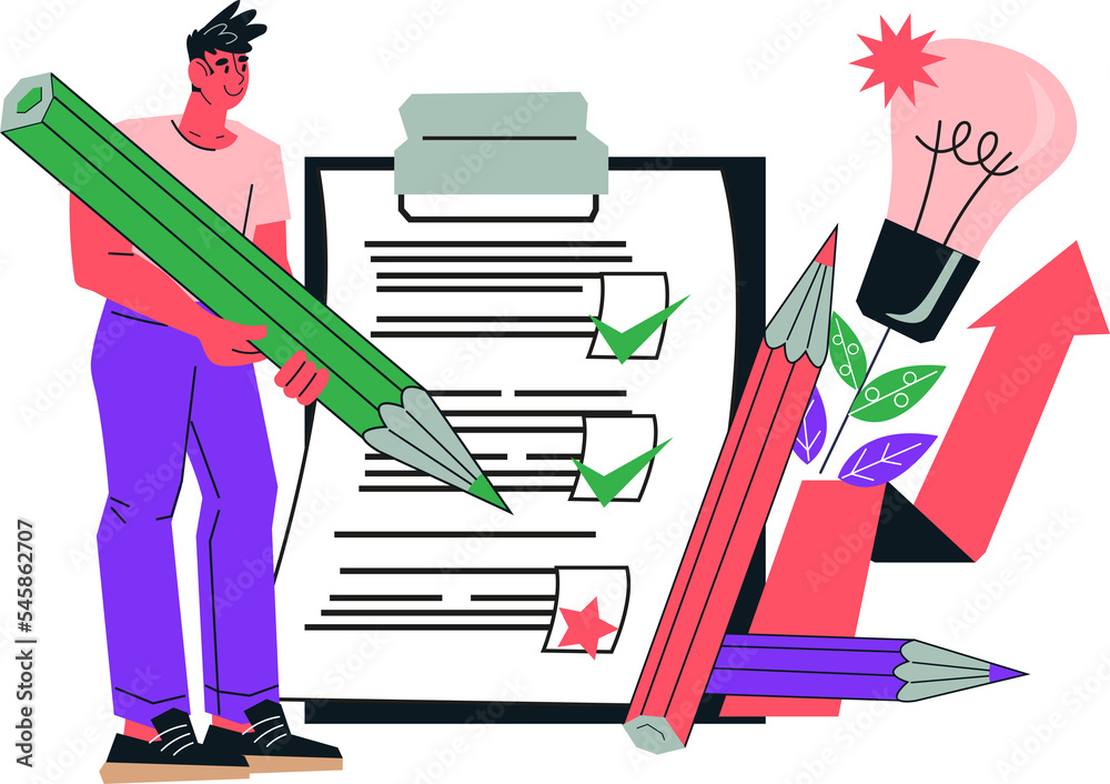 Done tasks and completed targets banner with businessman completing ...