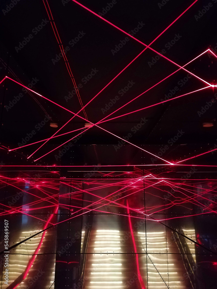 Red laser threads, strings of red light at night Stock Illustration ...