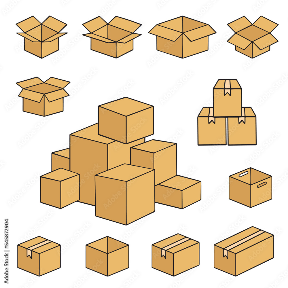hand drawn cartoon carton box parcel box Stock Vector | Adobe Stock